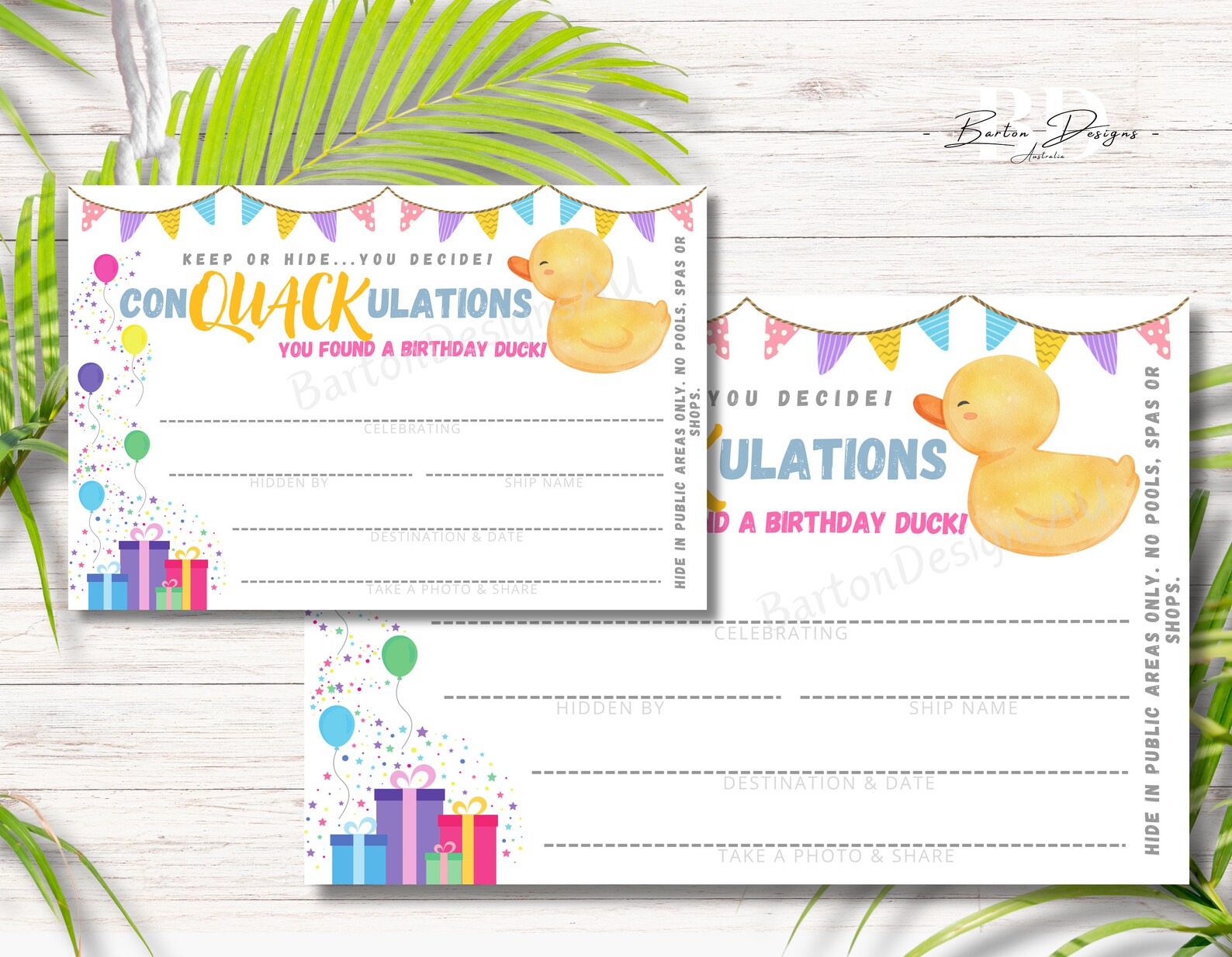 Cruising Duck Tag Template Print Ready | Conquackulations Birthday Bday ...