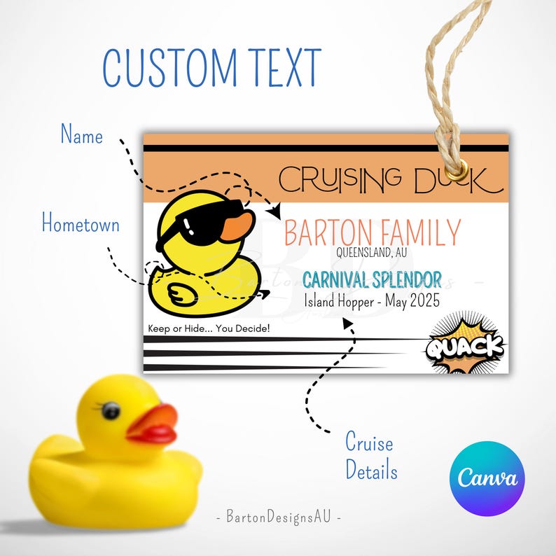 Cruising Duck Labels - Editable Printable Tags for Ducks Sunglasses ...