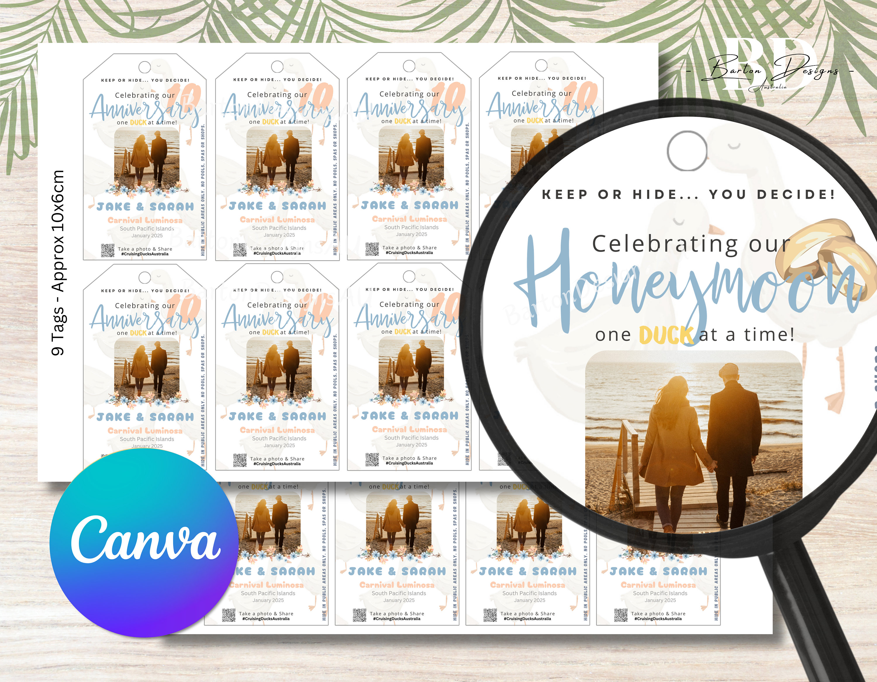 Editable Cruising Duck Tag Template | Honeymoon | Anniversary ...