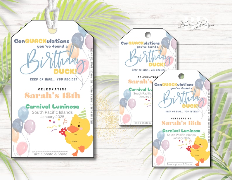 Editable Cruising Duck Tag Birthday Template. Conquackulations ...