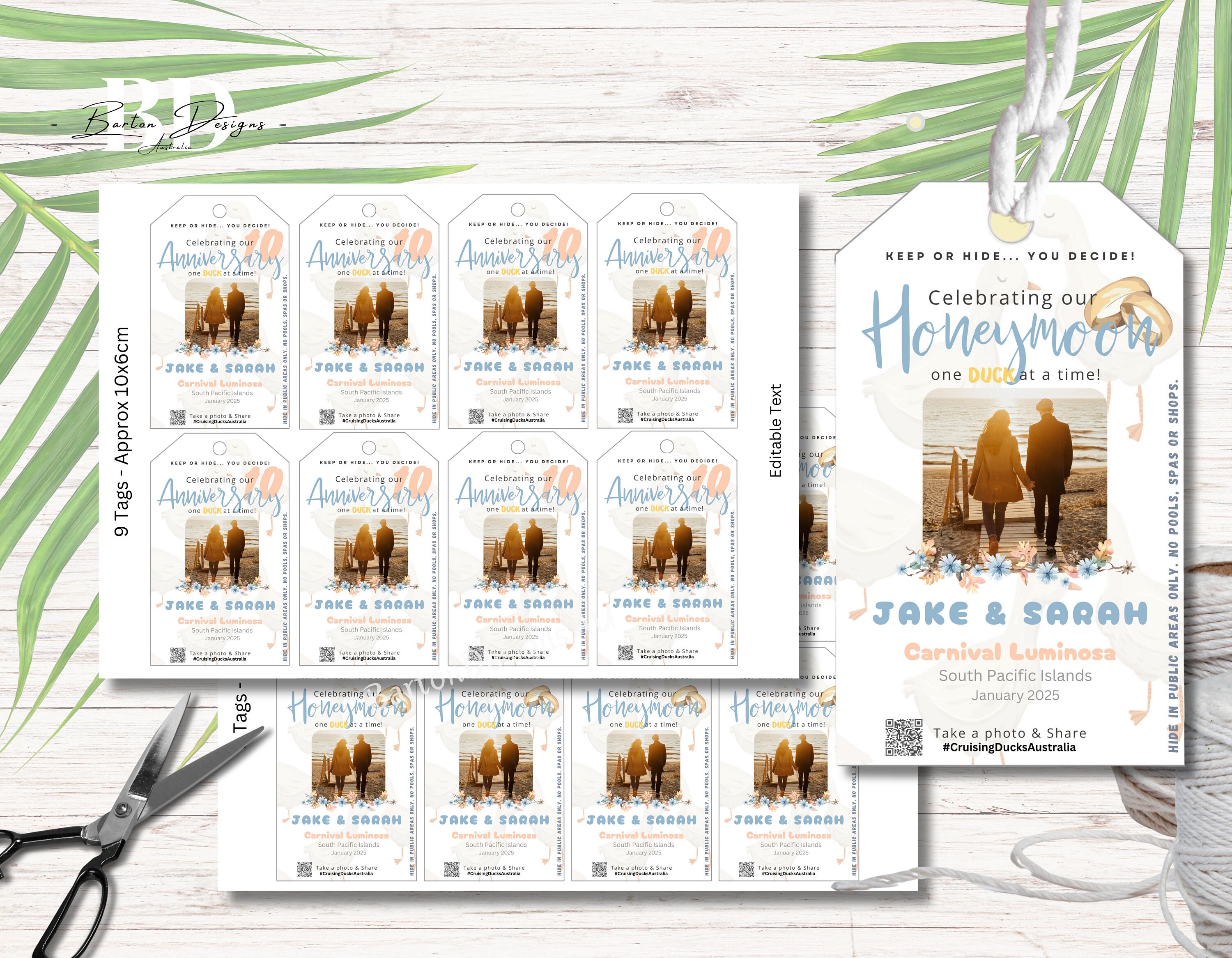 Editable Cruising Duck Tag Template Honeymoon Anniversary Personalised ...