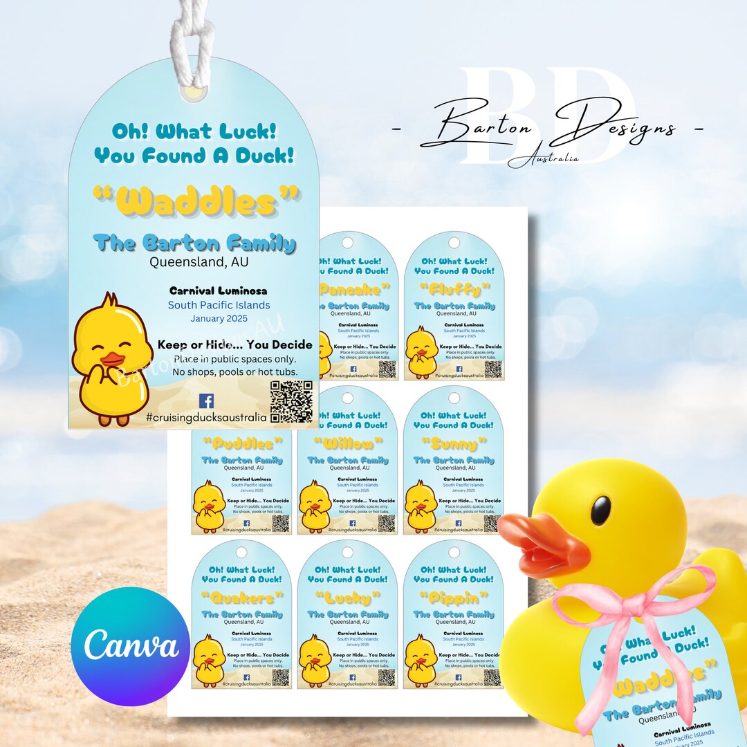 Cruising Duck Tag Label Template Editable | Oh What Luck | Customise ...