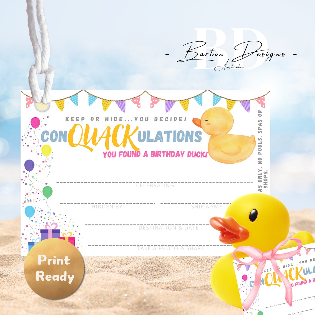 Cruising Duck Tag Template Print Ready | Conquackulations Birthday Bday ...