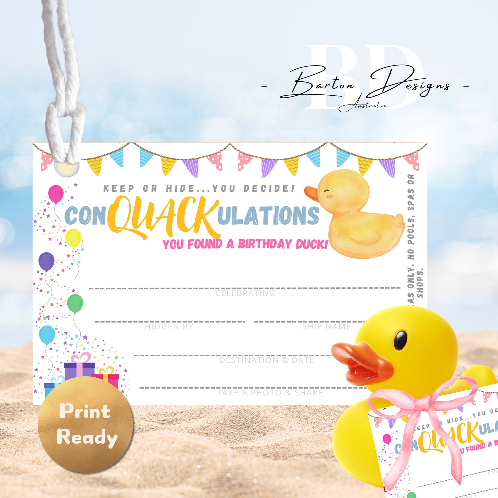 Cruising Duck Tag Template Print Ready | Conquackulations Birthday Bday ...