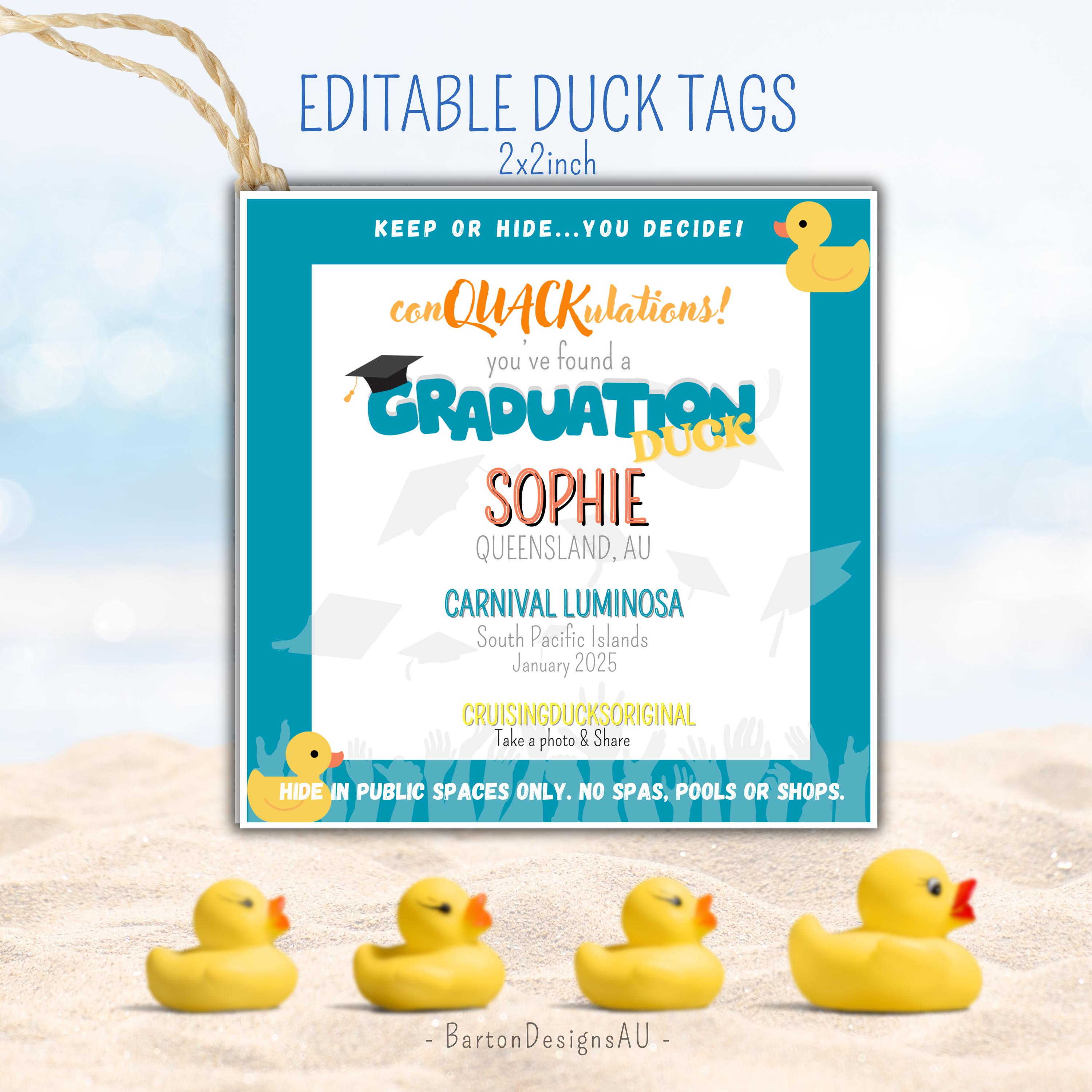 Editable Cruising Duck Tag | Graduation Conquackulations | Customizable ...