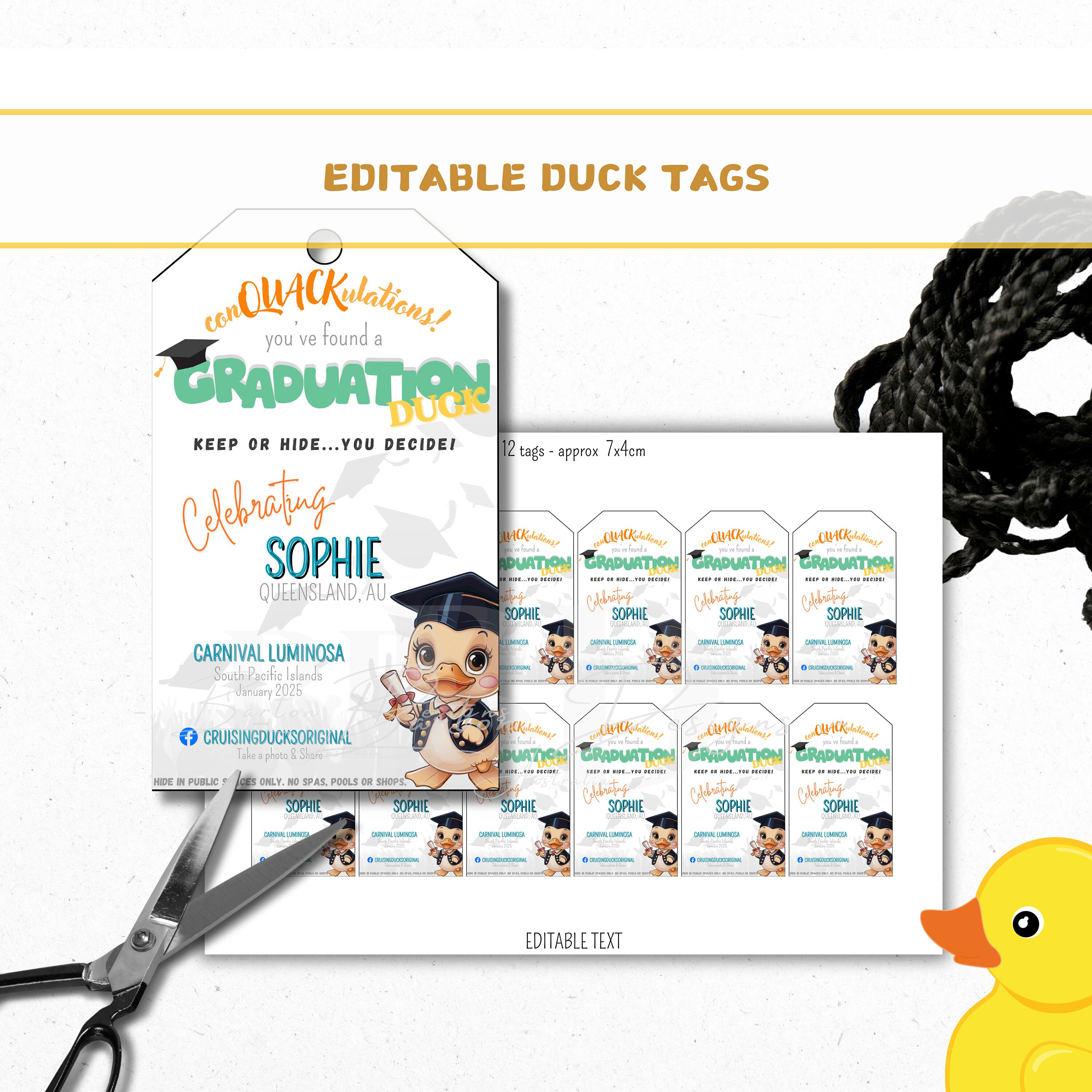 Editable Cruising Duck Tag | Graduation Conquackulations | Customizable ...