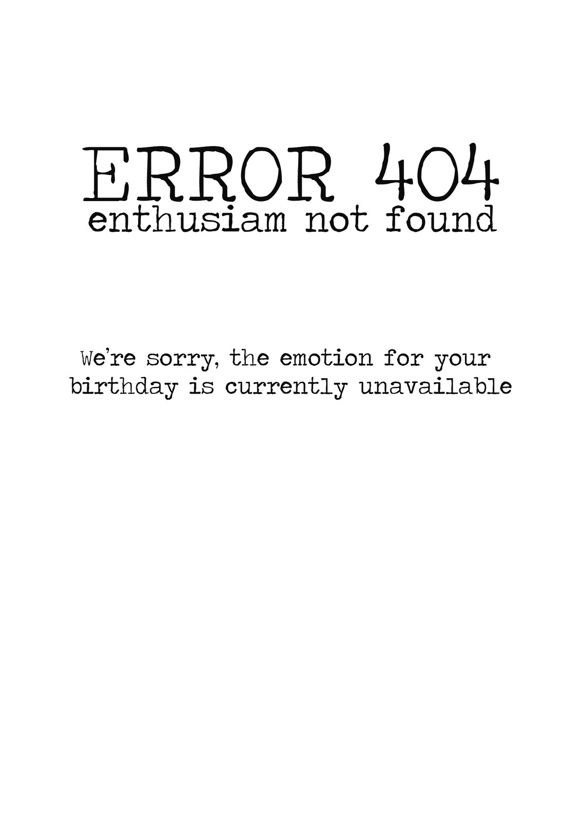 Error 404 Birthday Greeting Card - Etsy