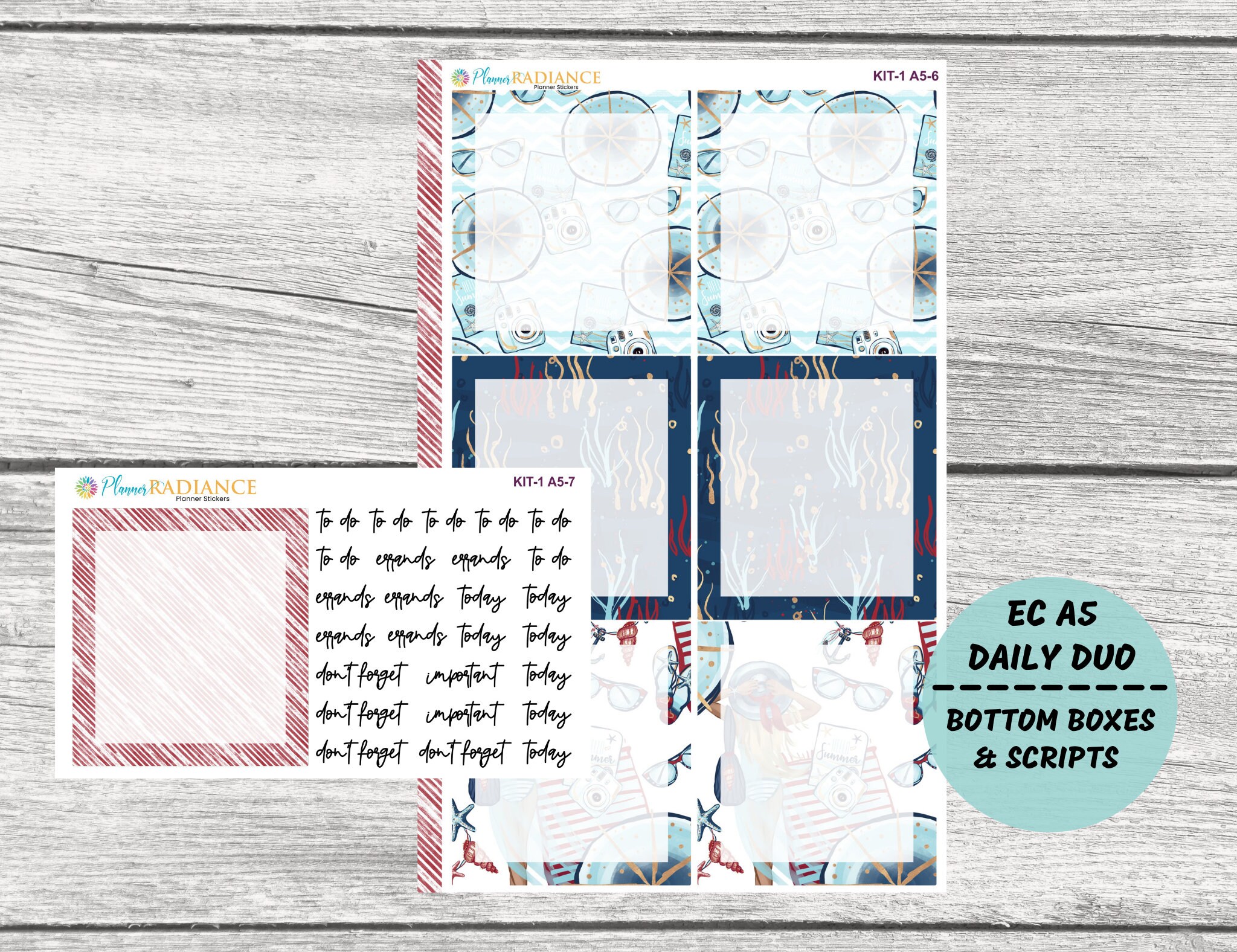KIT-1 A5 DAILY DUO // sea Nautical A5 Daily Duo Planner Stickers Kit ...