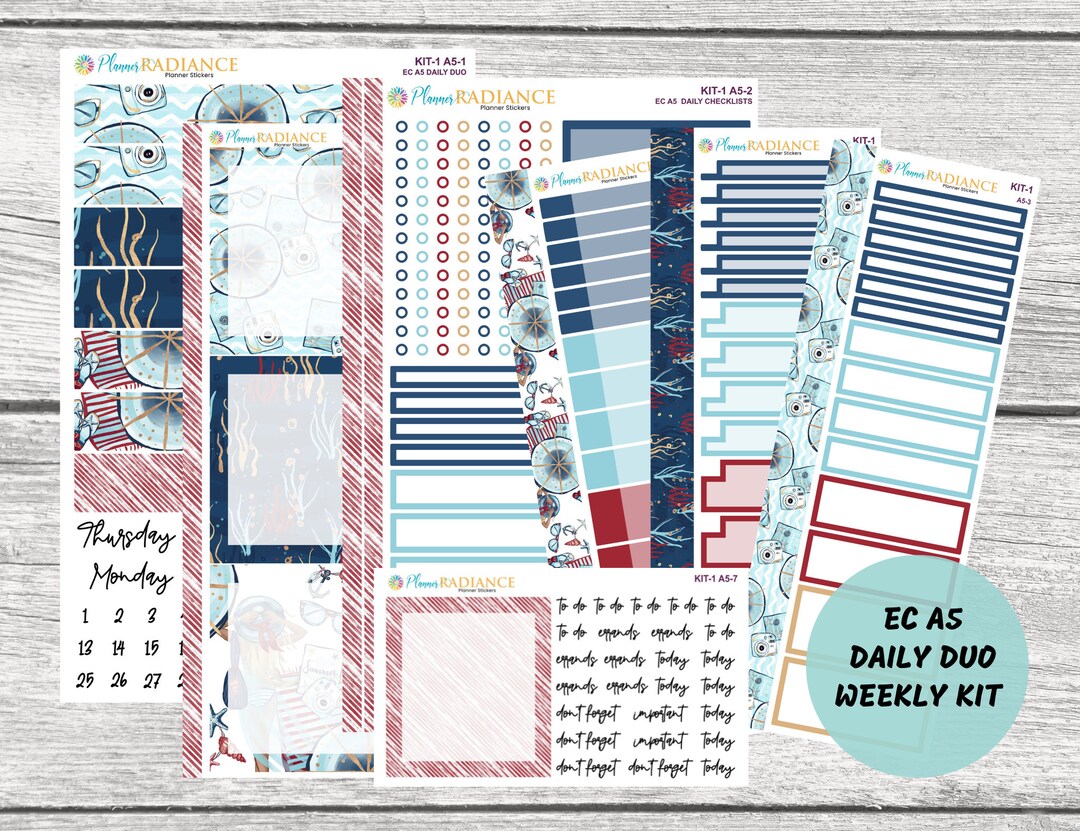 KIT-1 A5 DAILY DUO // sea Nautical A5 Daily Duo Planner Stickers Kit ...