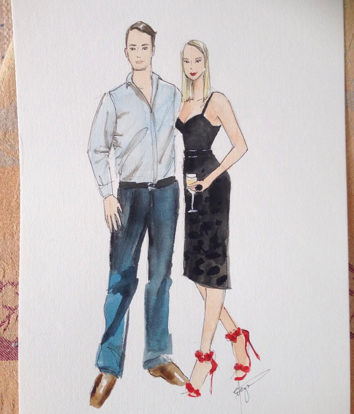Hand Painted Watercolor Portrait From Photo, Wedding Gift for Couple ...