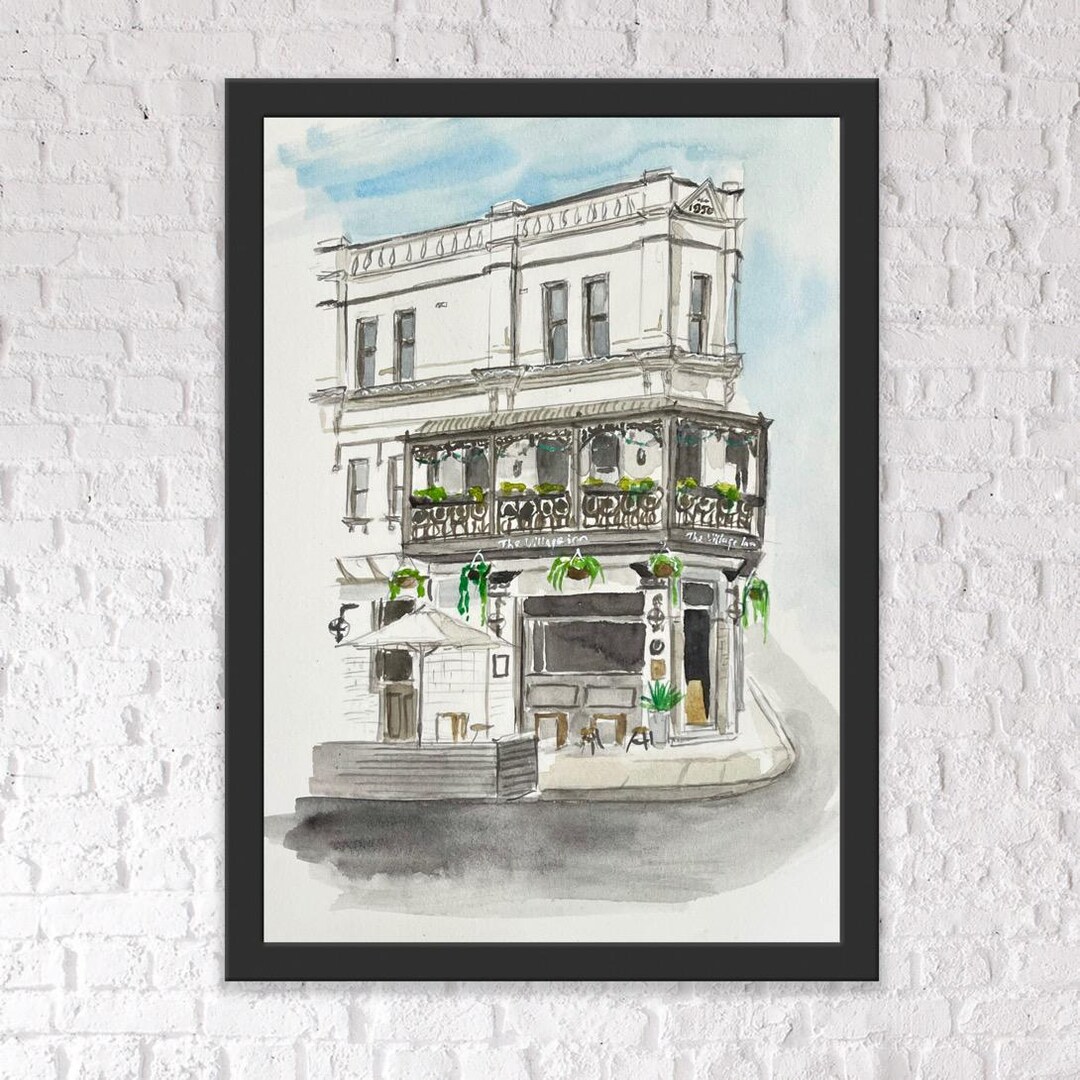 Custom Pub Watercolor Portrait: Hand-painted Architectural Drawing - Etsy