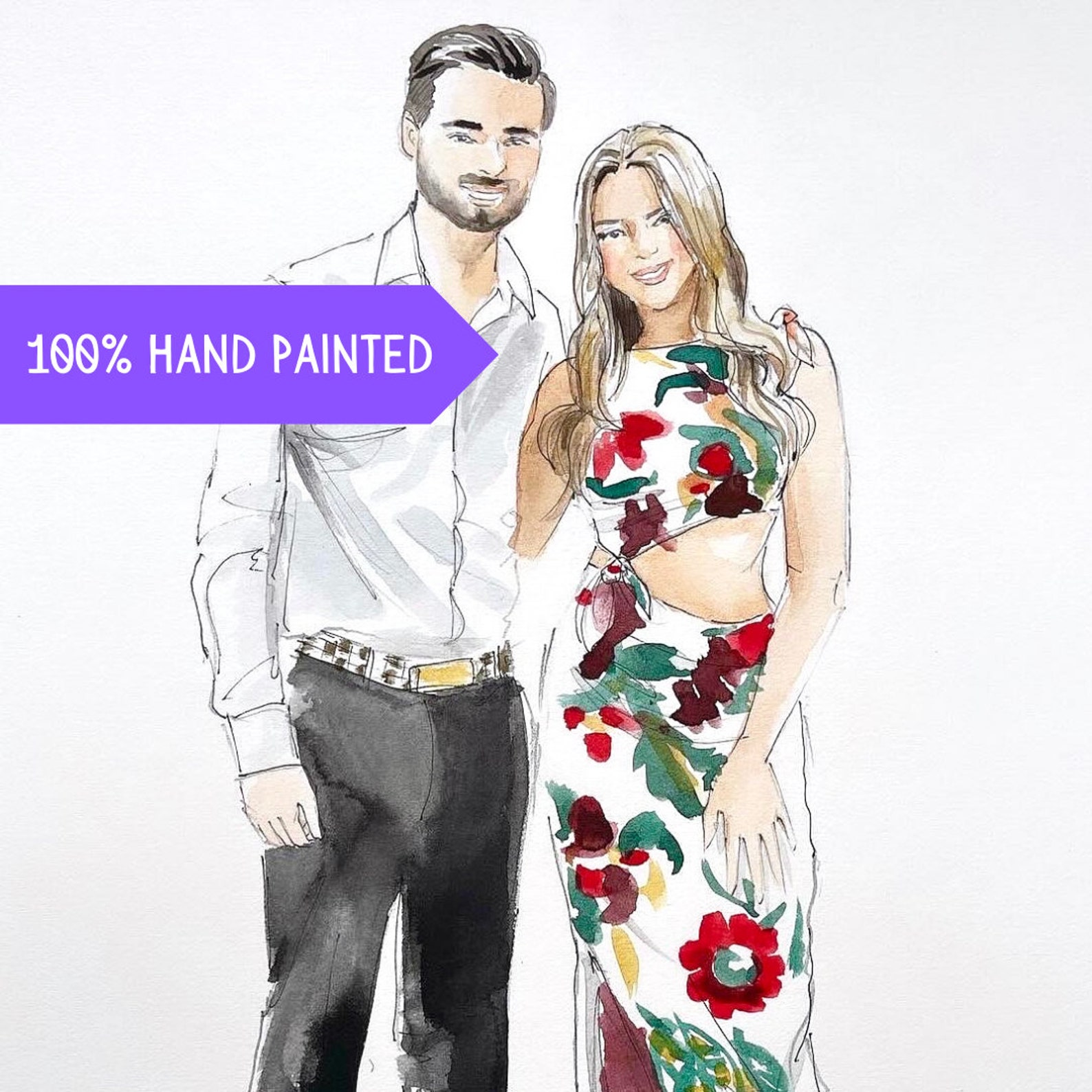 Custom Watercolor Family Portrait: Hand-painted Couple Illustration - Etsy