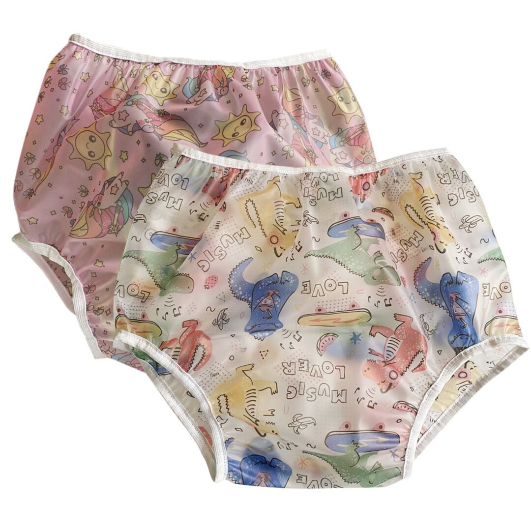 2 Pieces Plastic Pants ABDL Incontinence PVC Diaper Cover Pant Dinosaur ...