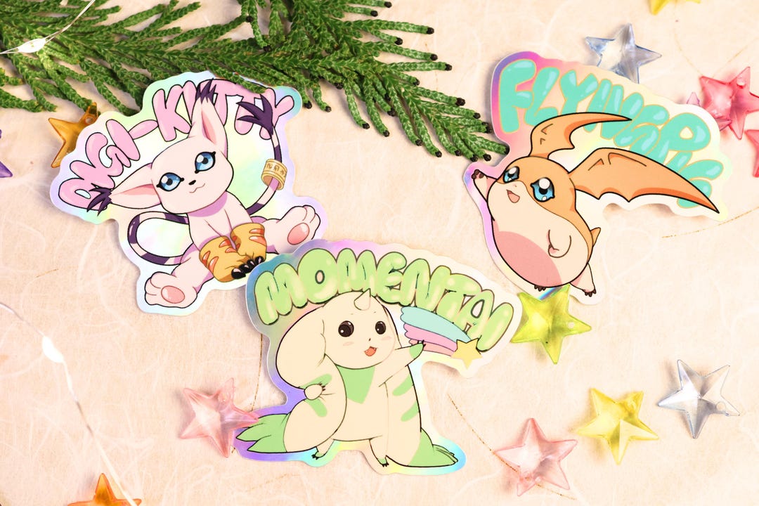 Digimon Tamers Terriermon Gatomon Tailmon Patamon Holographic Sticker ...
