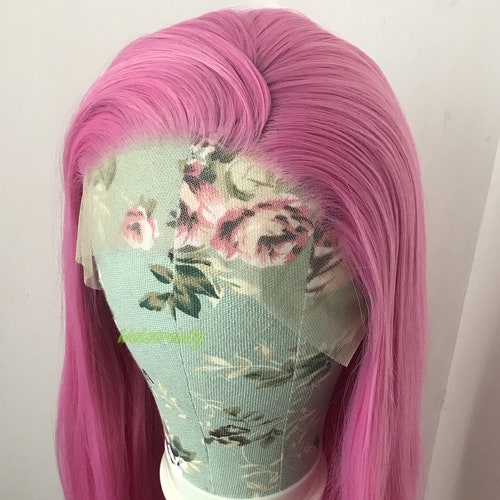 Pink Curly Lace Front Wig Middle Part | Etsy
