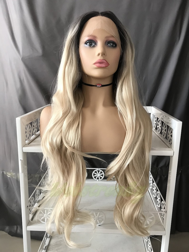 Realistic Dark Rooted Light Blonde Premium Synthetic Swiss - Etsy