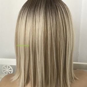 Realistic Dark Roots Ombre Mixed Blonde Medium Length Straight - Etsy
