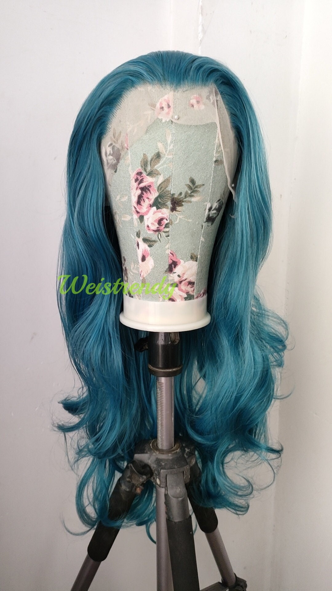 Ocean Blue Long Curls Wavy Hair Premium Synthetic Swiss Lace Frontal ...