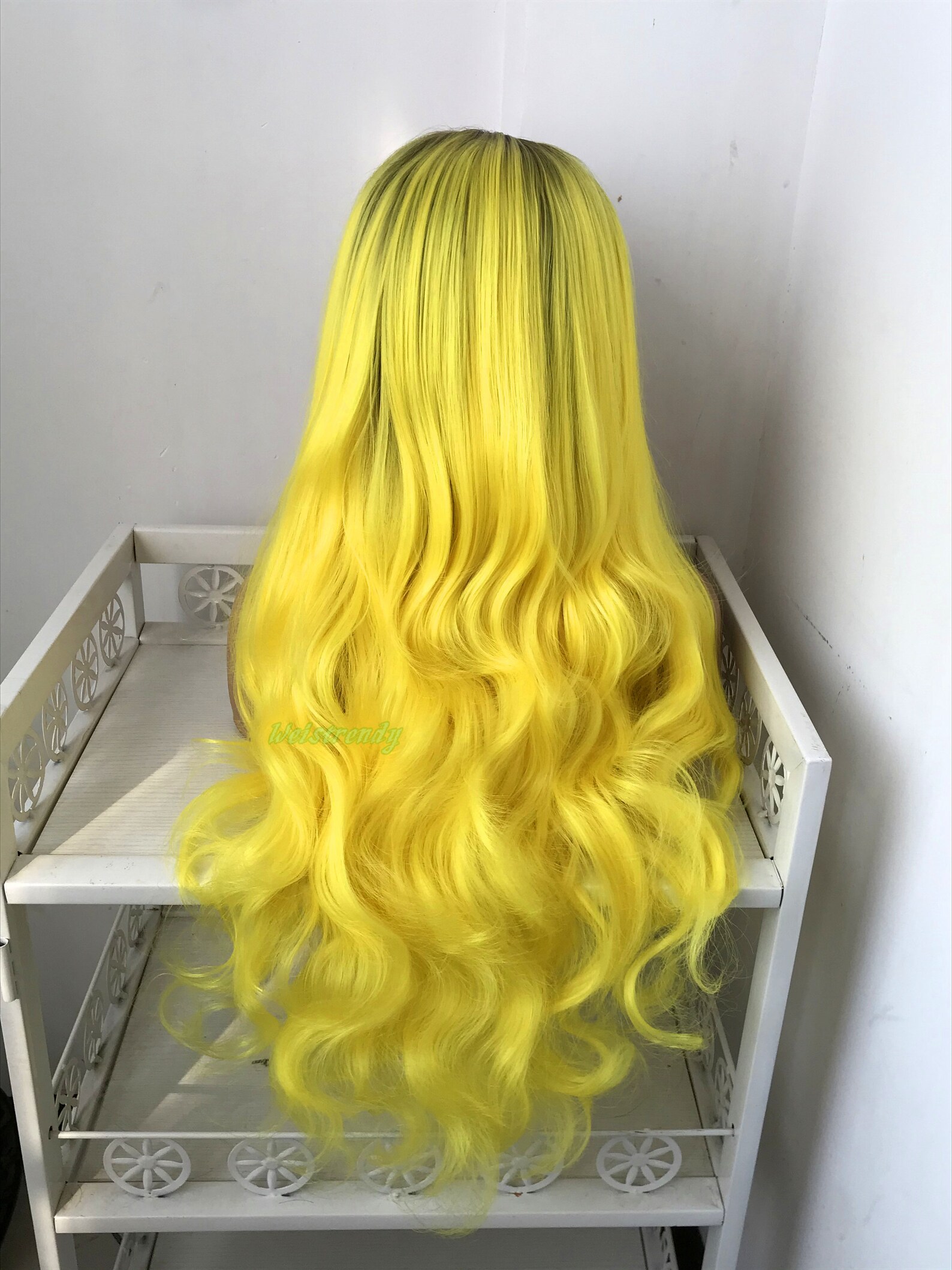 Brown Rootes Bright Yellow Long Wavy Hair Ombre Wigs Premium | Etsy