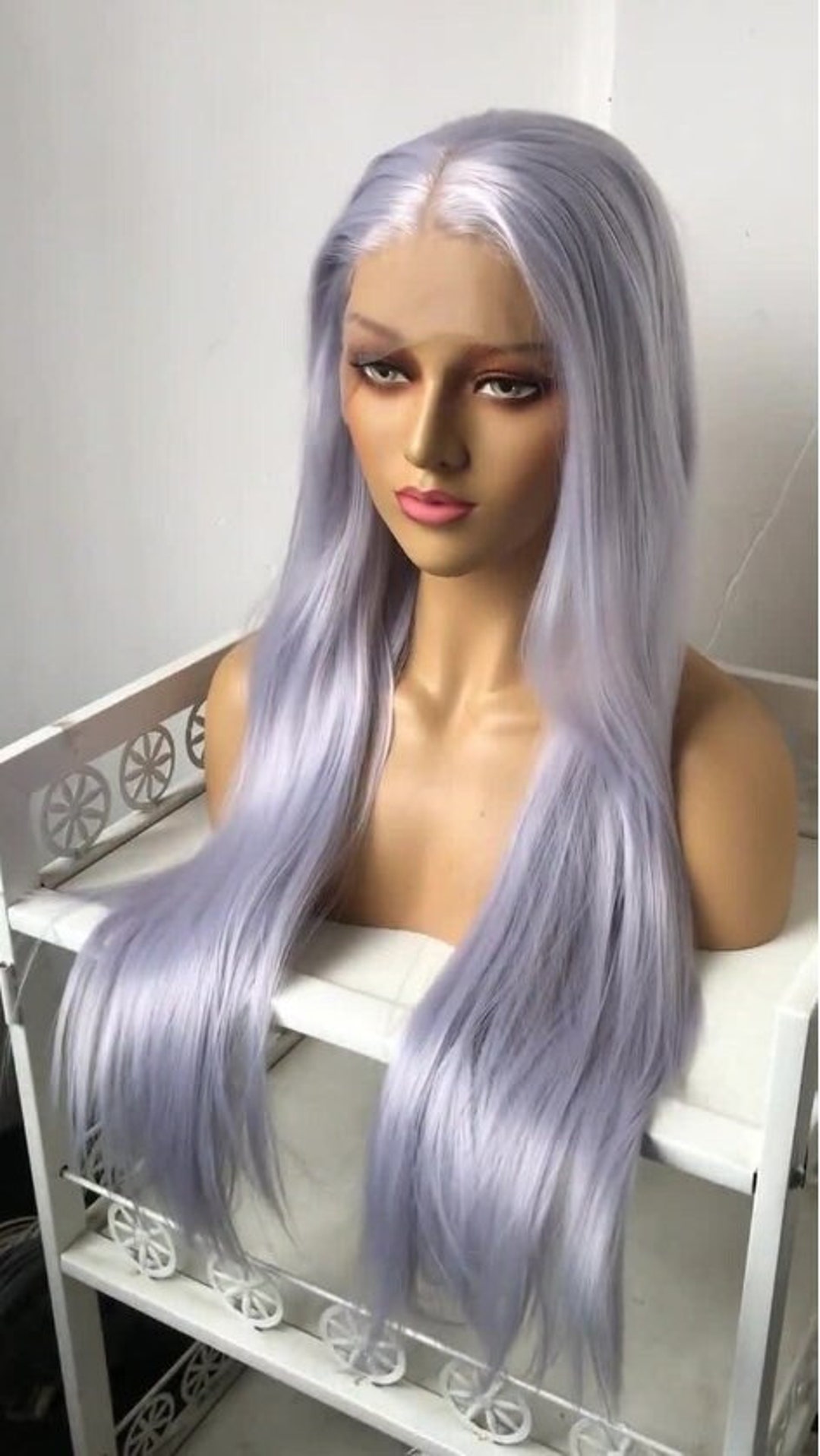 Pastel Lavender Ash Purple Long Straight Hair Wig Synthetic Lace Front ...