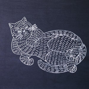 Sashiko Embroidery Panel "laying Down Cat" 100% Craft Cotton Kitty Pre ...