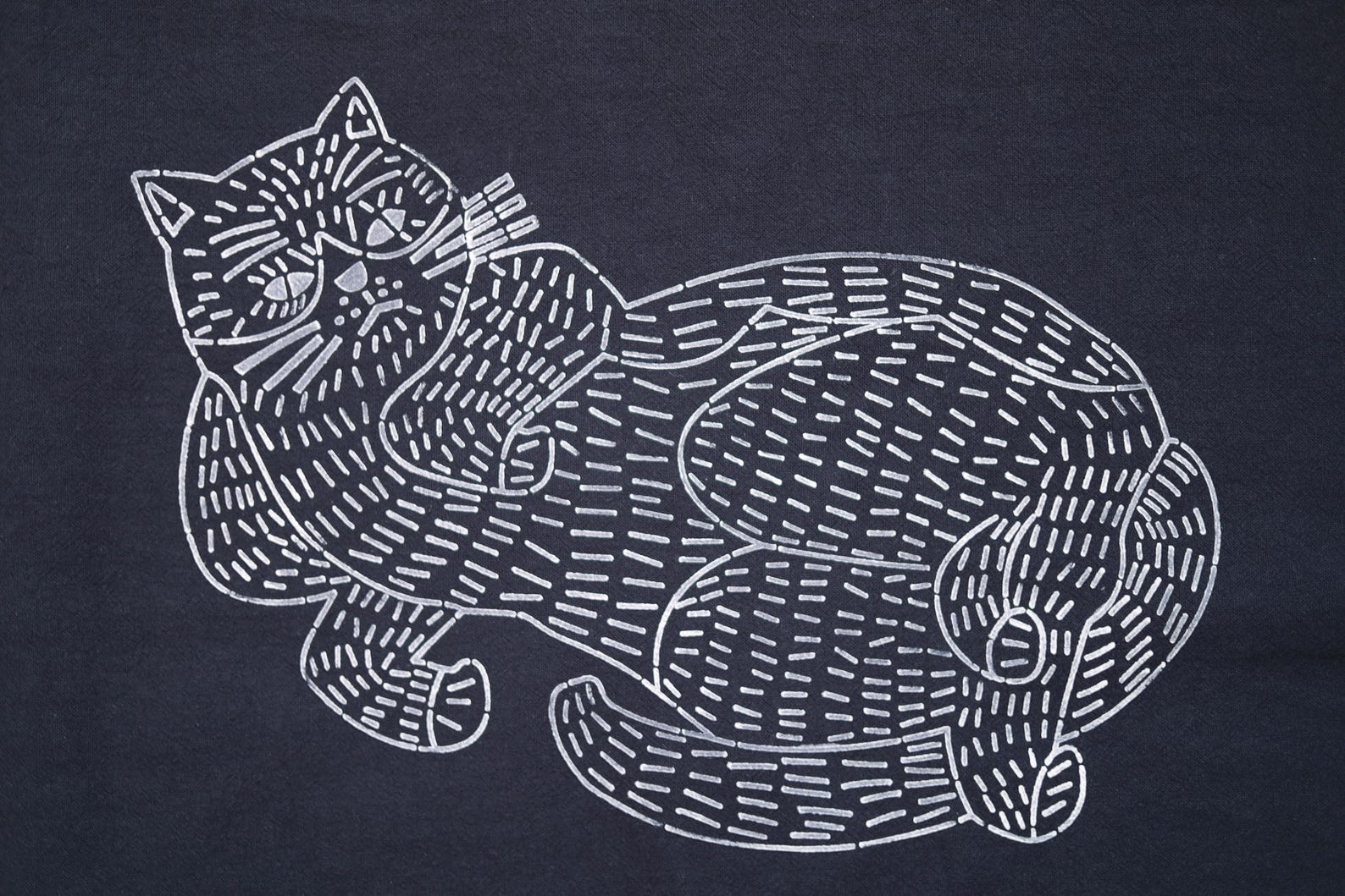 Sashiko Panel: Laying Cat Pre-printed Indigo Cotton Embroidery - Etsy