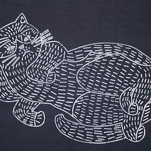 Sashiko Embroidery Panel "laying Down Cat" 100% Craft Cotton Kitty Pre ...