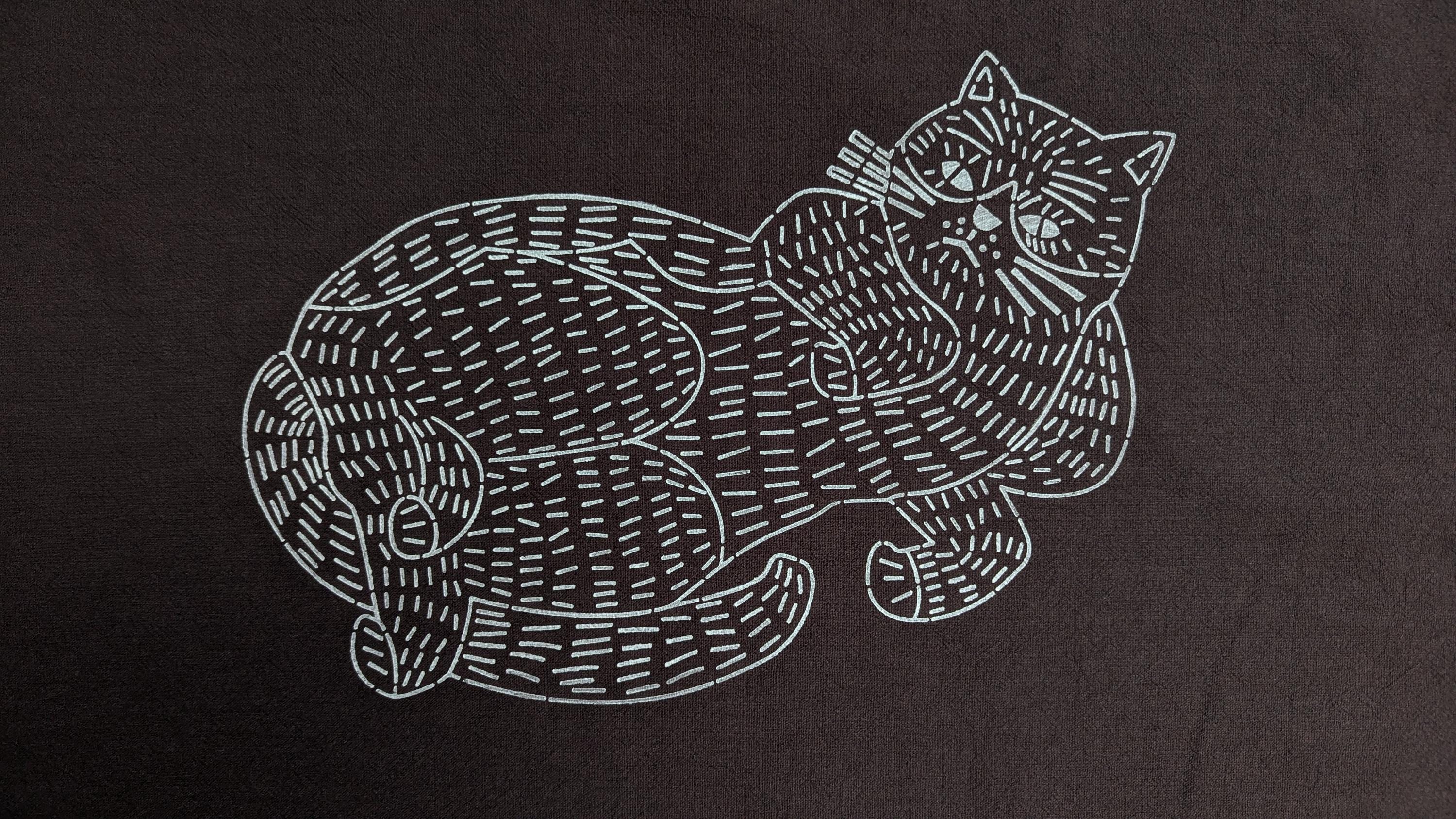 Sashiko Panel: Laying Cat Pre-printed Indigo Cotton Embroidery - Etsy