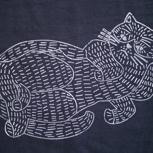 Sashiko Embroidery Panel laying Down Cat 100% Craft Cotton Kitty Pre ...