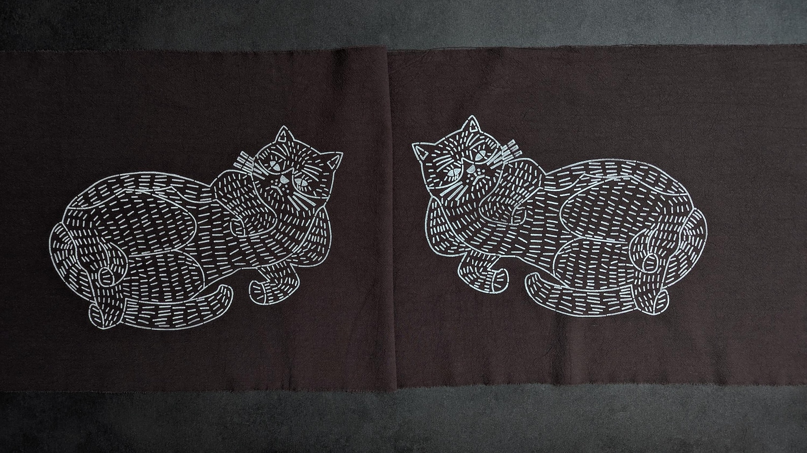 Sashiko Panel: Laying Cat Pre-printed Indigo Cotton Embroidery - Etsy