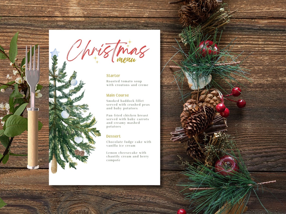 Christmas Menu Card Holiday Menu Template Printable Menu Christmas Tree ...
