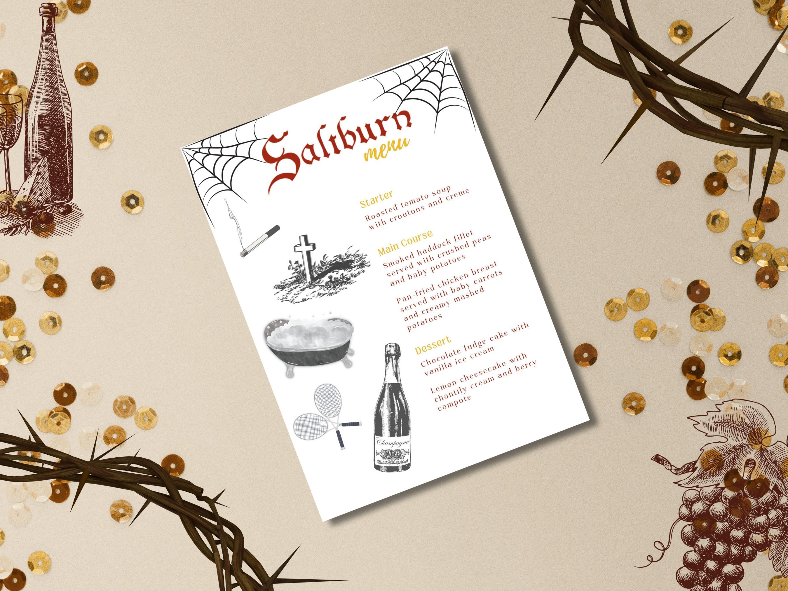 Saltburn Movie Menu Card, Party Menu Template, Printable Menu ...
