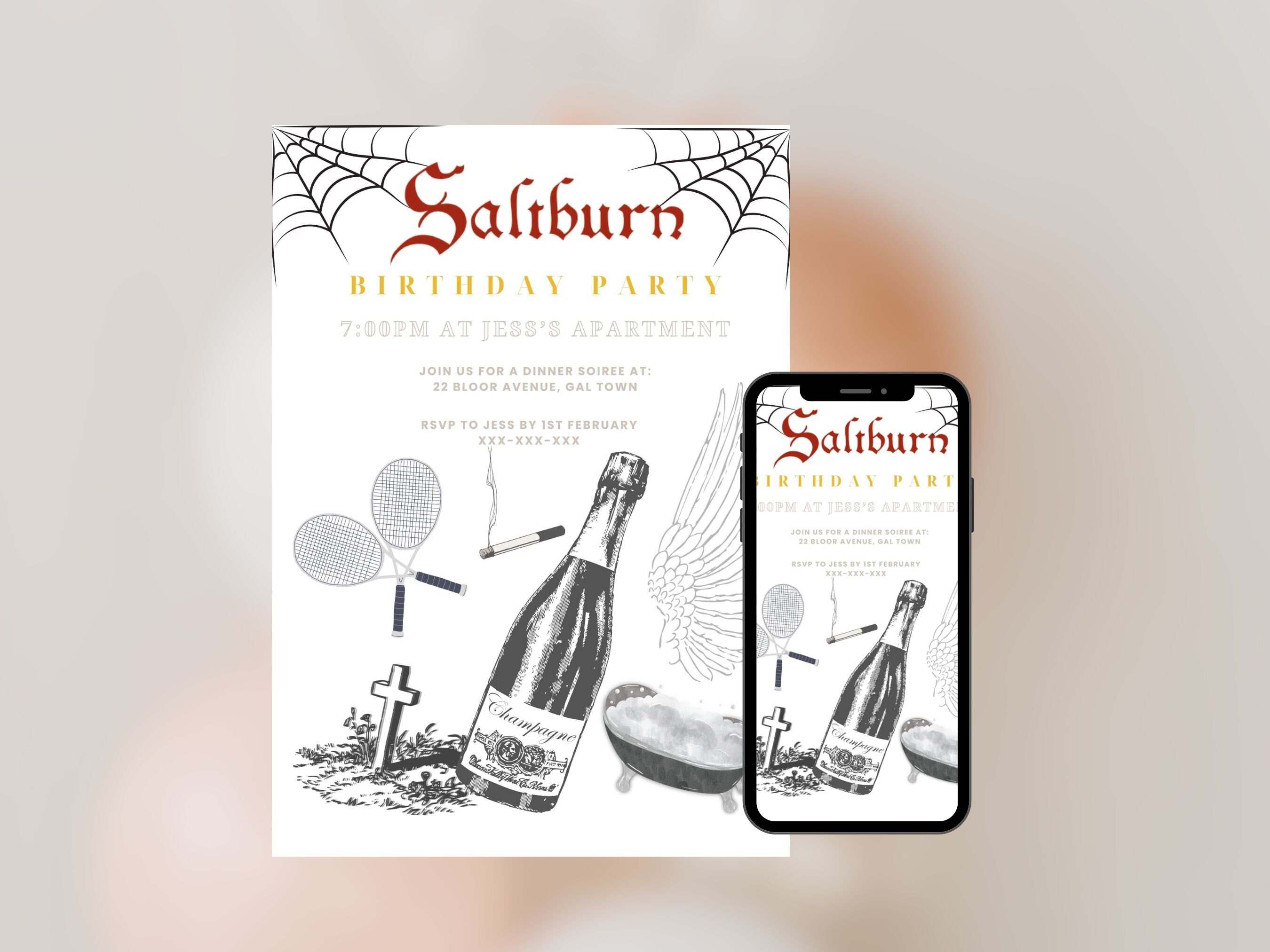 Saltburn Movie Invitation, Party Invite Template, Printable Invite ...