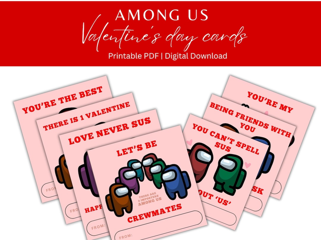 Among Us Valentine, Among Us Card for Kids Valentine | INSTANT DOWNLOAD ...