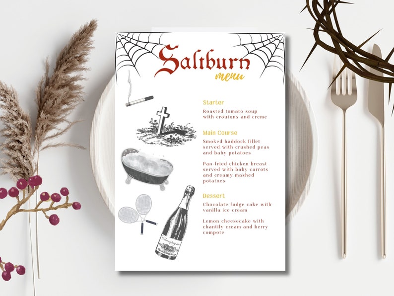 Saltburn Movie Menu Card, Party Menu Template, Printable Menu ...