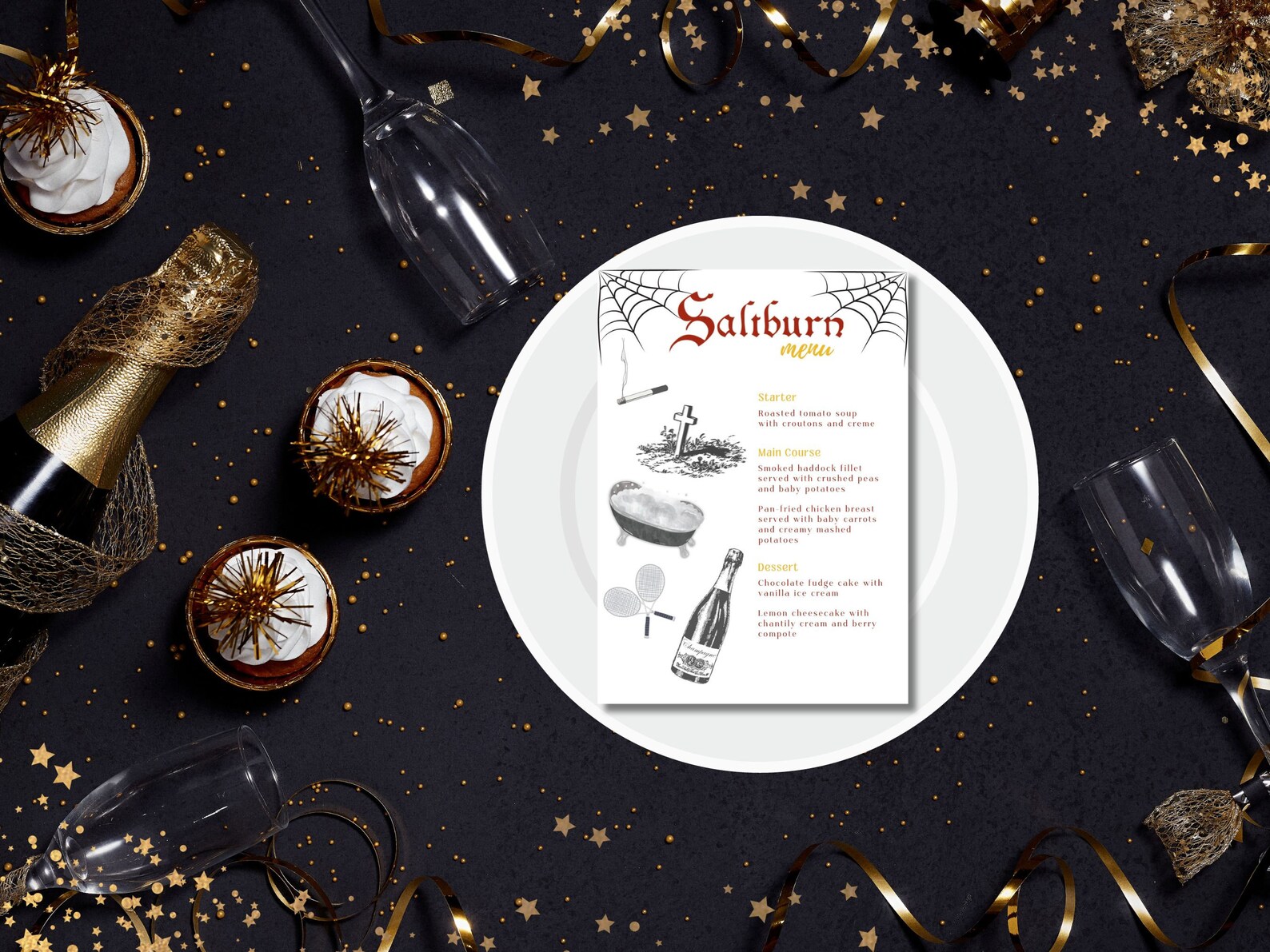 Saltburn Movie Menu Card, Party Menu Template, Printable Menu ...