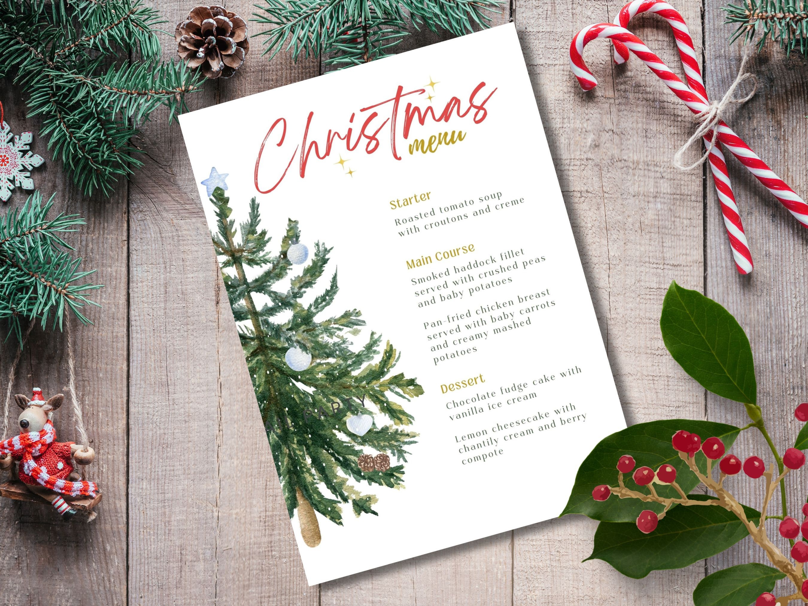 Christmas Menu Card Holiday Menu Template Printable Menu Christmas Tree ...