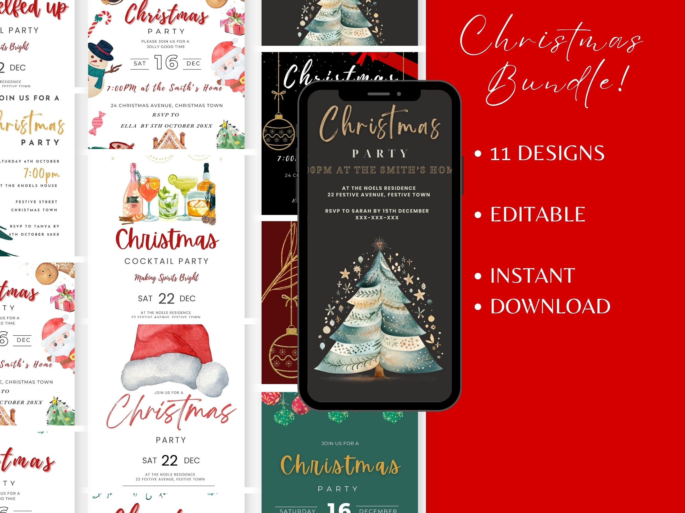 Editable Christmas Party Invitation Bundle, Christmas Party Invitation ...