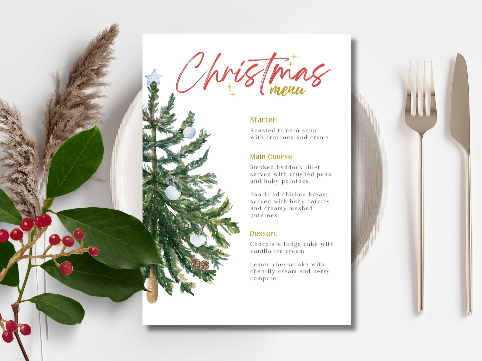 Christmas Menu Card Holiday Menu Template Printable Menu Christmas Tree ...