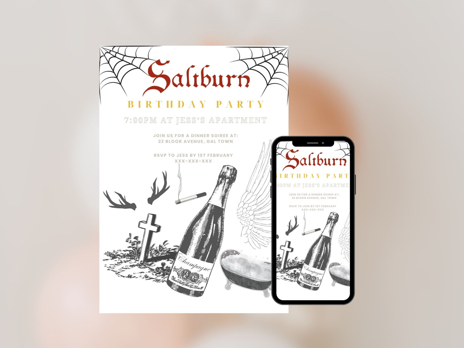 Saltburn Movie Invitation, Party Invite Template, Printable Invite ...