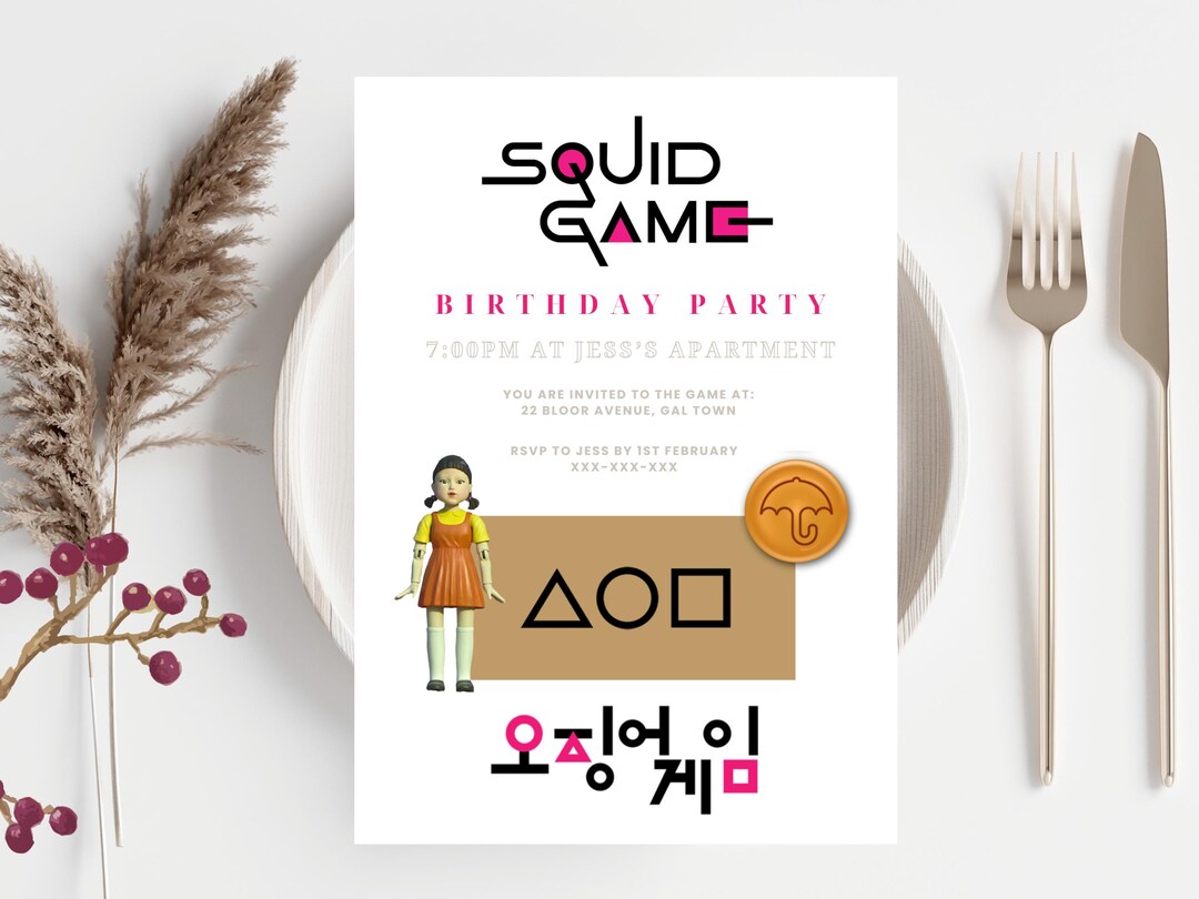 Squid Game Movie Invitation, Party Invite Template, Printable Invite ...