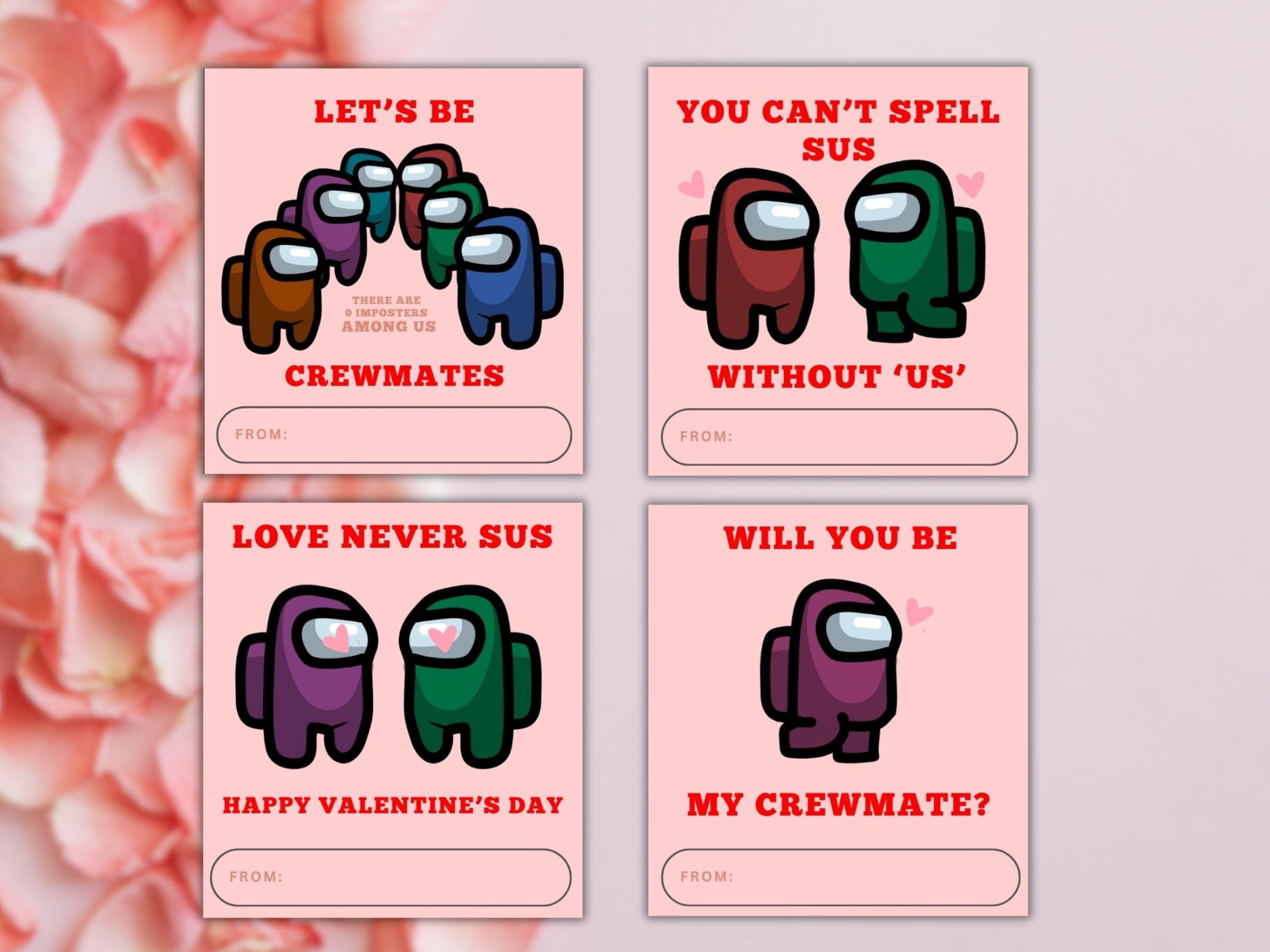 Among Us Valentine, Among Us Card for Kids Valentine | INSTANT DOWNLOAD ...