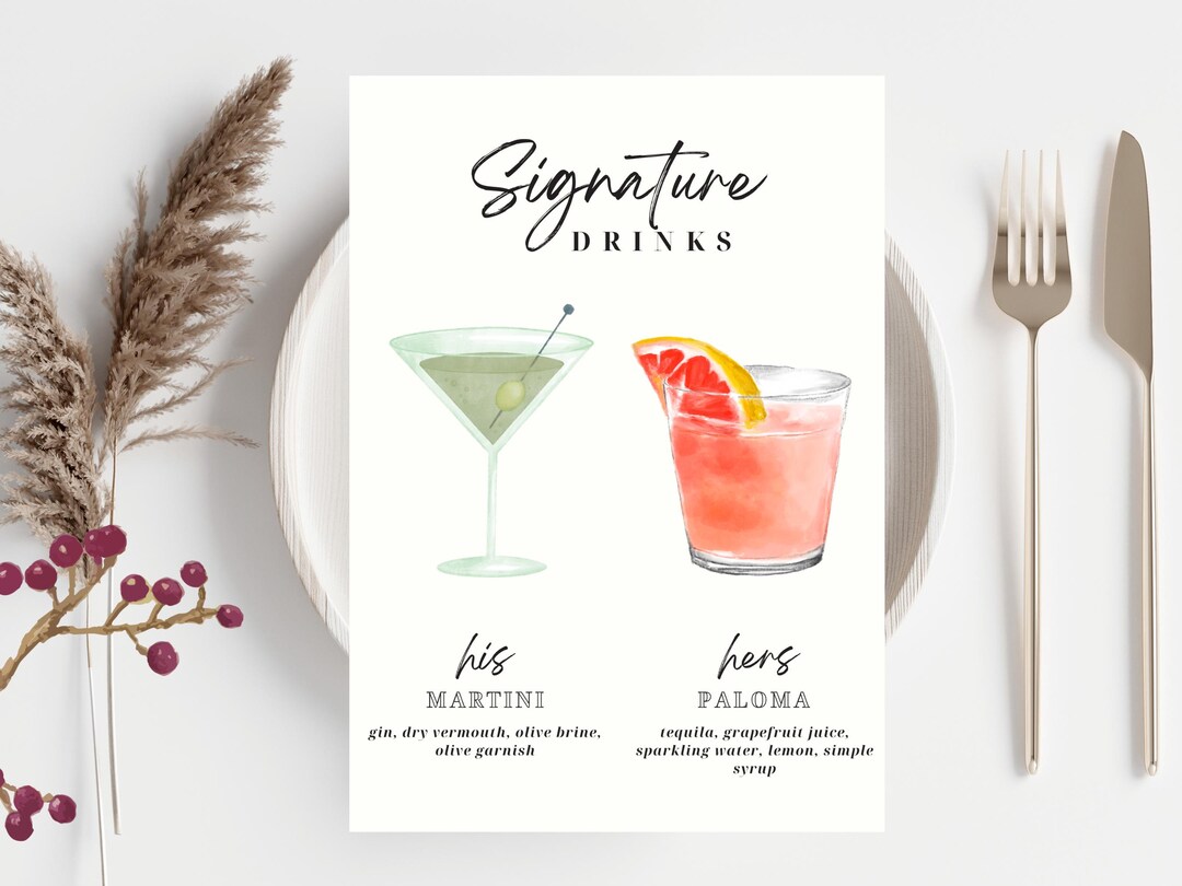 Signature Cocktail Sign, Signature Drink Sign Bar Menu, Wedding Drink ...