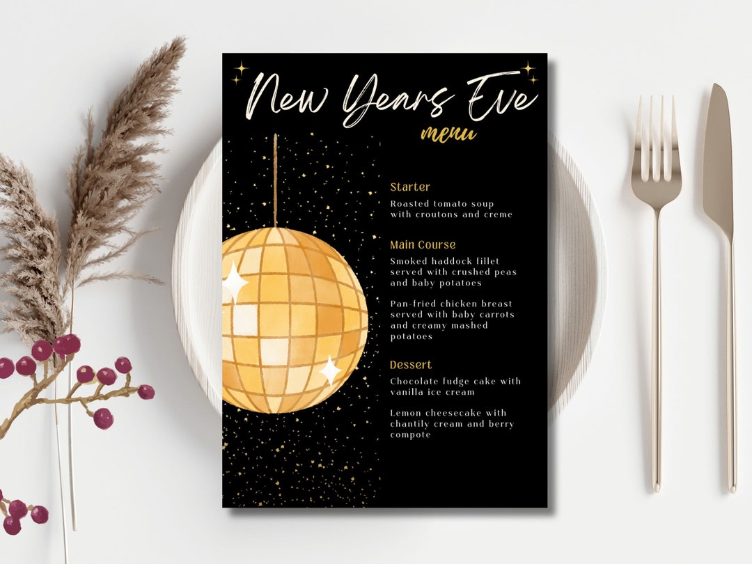 New Year's Eve Menu Card Holiday Menu Template Printable - Etsy