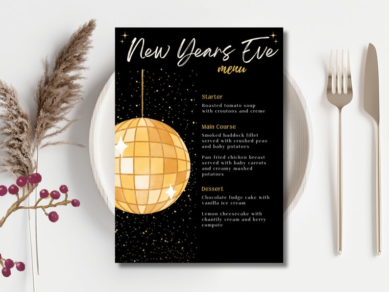 New Year's Eve Menu Card Holiday Menu Template Printable - Etsy
