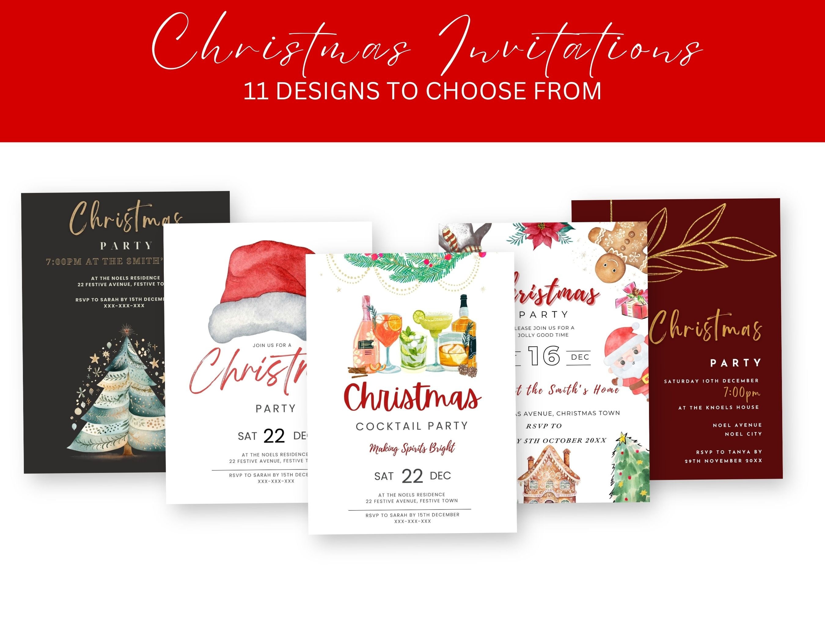 Editable Christmas Party Invitation Bundle, Christmas Party Invitation ...