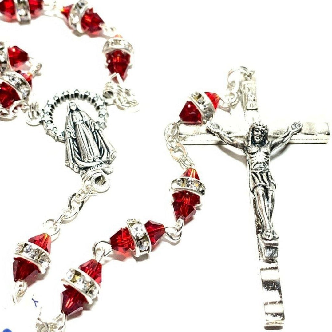 Blessed Virgin Mary Red Shiny Crystal Rosary Rhinestone - Etsy