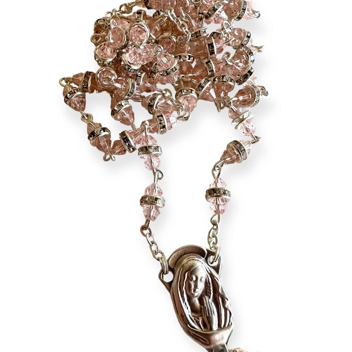 Blessed Virgin Mary - Pink Shiny Crystal Rosary - Rhinestone - Blessed ...