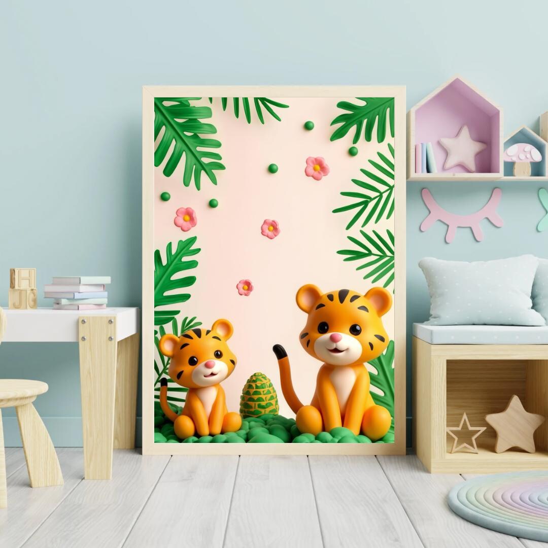 Yumyumparade Cute Tiger Buddies Satin Prints, Fun Tropical Decor, Kid's ...