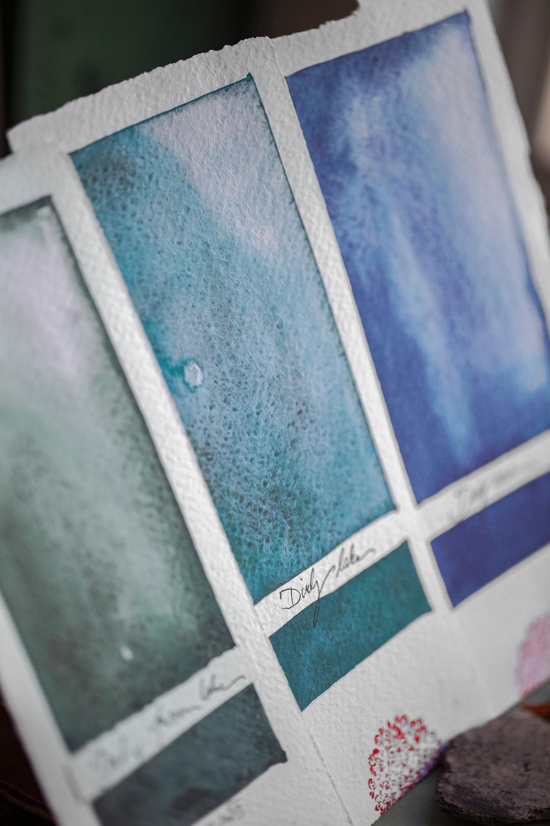Handmade Watercolor Dirty OCEAN and LAKE Granulating Blue Gray Artisan ...